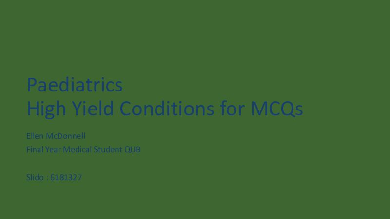 Paediatrics MCQs | Content | MedAll