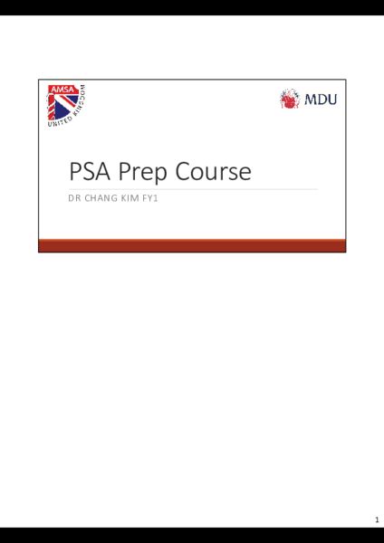 PSA Prep Course Session 1 Slides | Content | MedAll