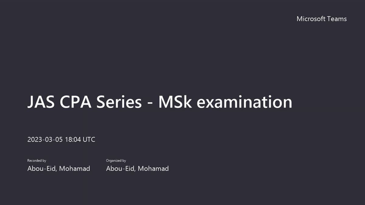 JAS CPA Series - MSk examination | Content | MedAll